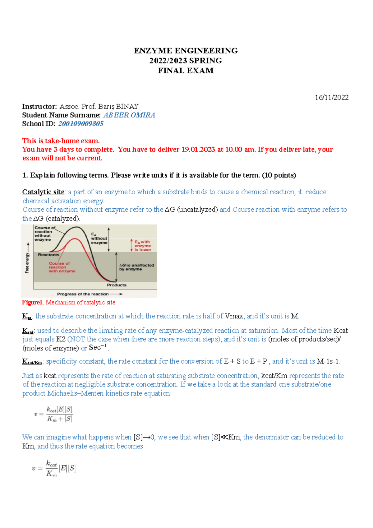 Enzyme Engineering - ENZYME ENGINEERING 2022/2023 SPRING FINAL EXAM 16 ...