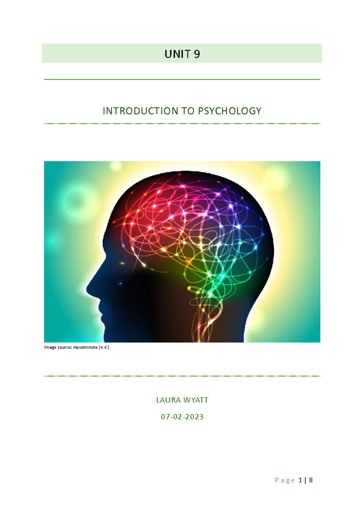 Introduction to Psychology: Scientific Methodology Experimental Studies ...