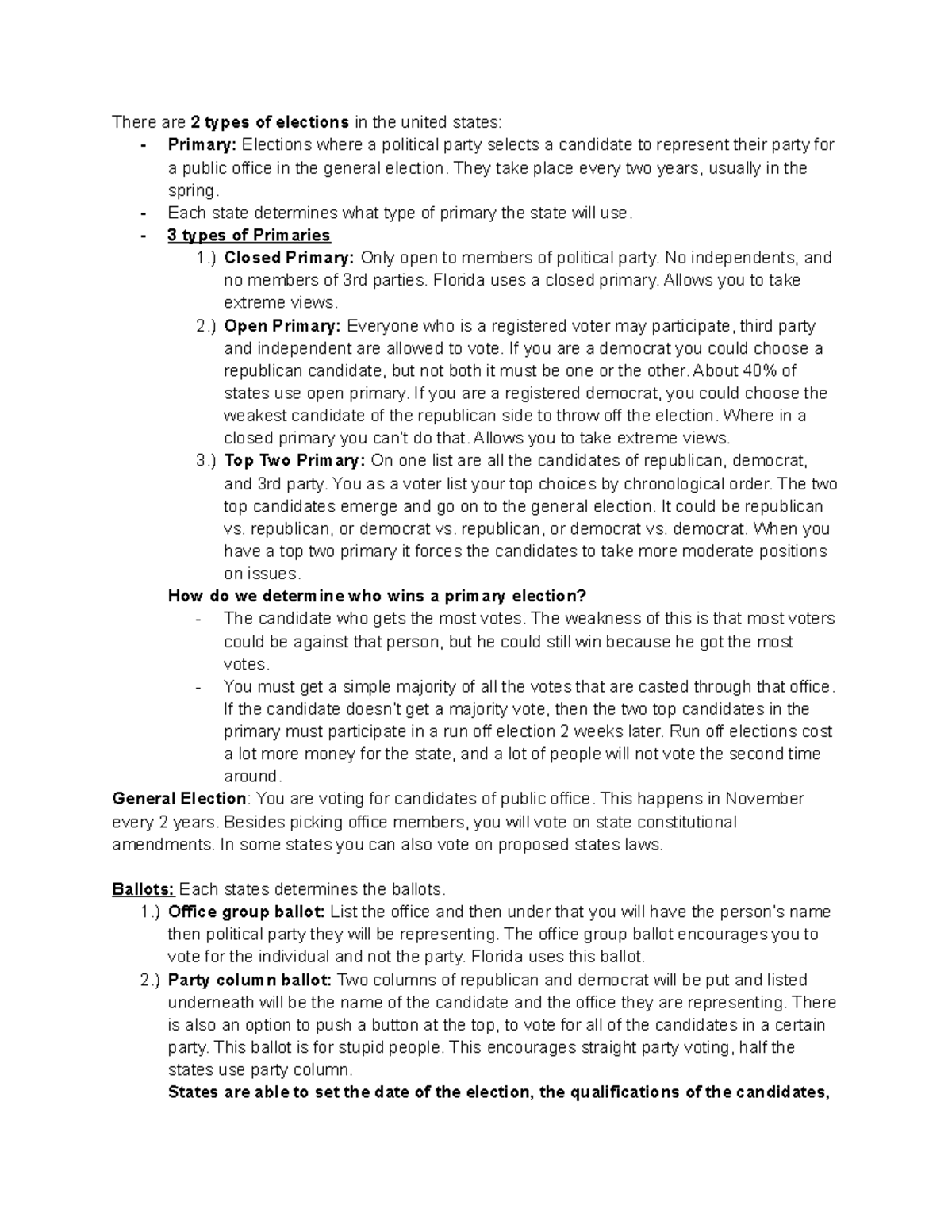 State and local government past notes - There are 2 types of elections ...
