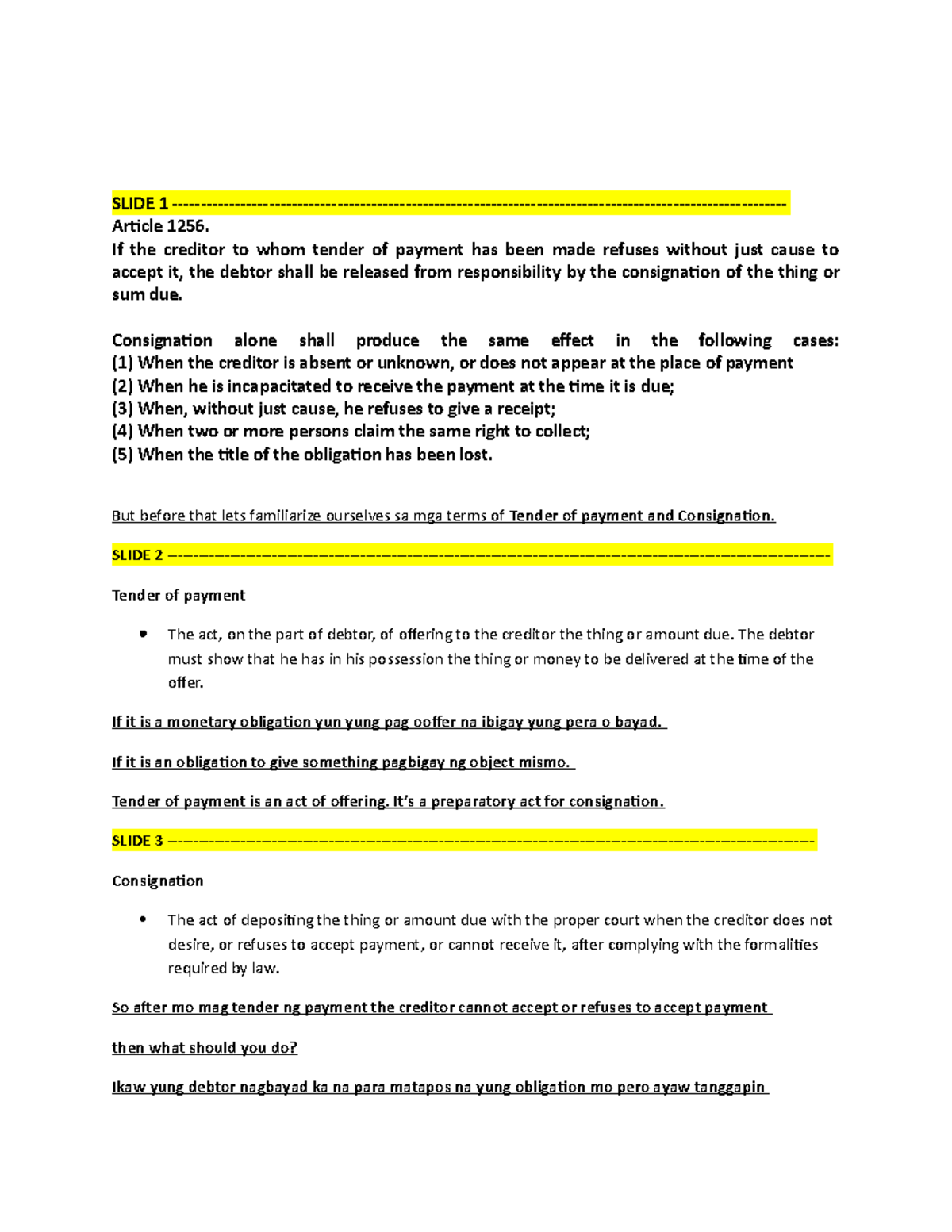 Article 1256 explanation - SLIDE 1 - Article 1256. If the creditor to ...