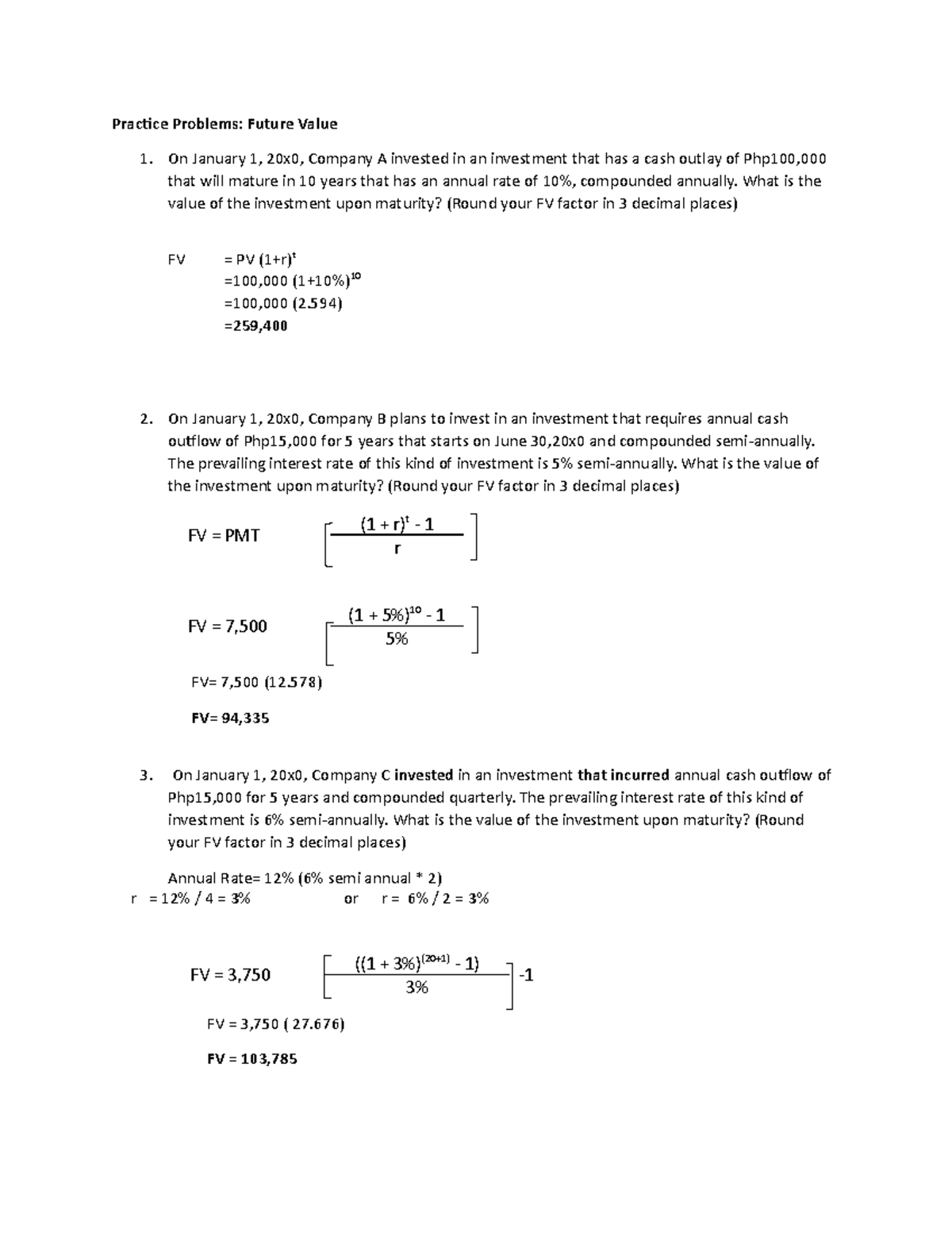 Practice Problems Future Value - What is the value of the investment ...