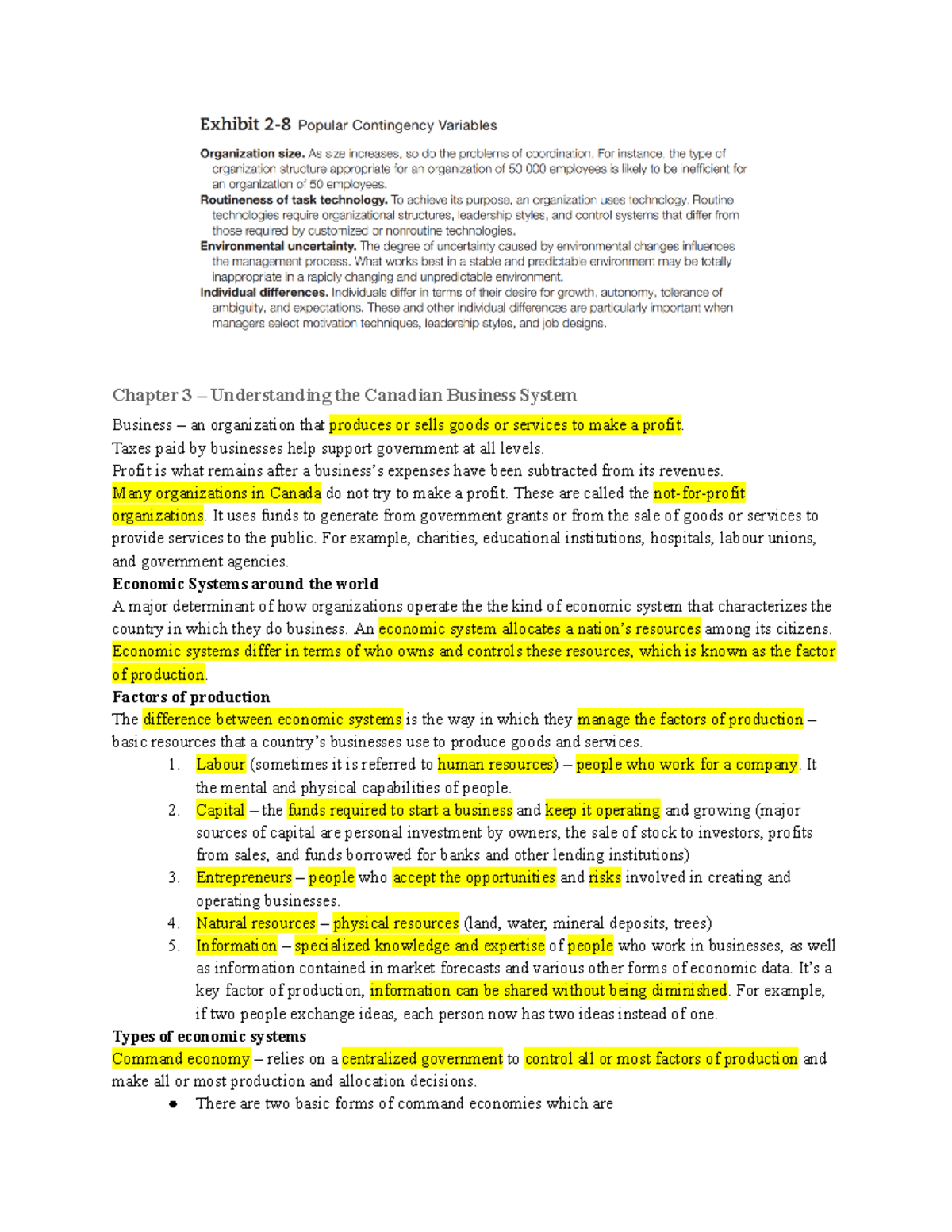 MGM101 chapter 3 notes - understanding the canadian business system ...