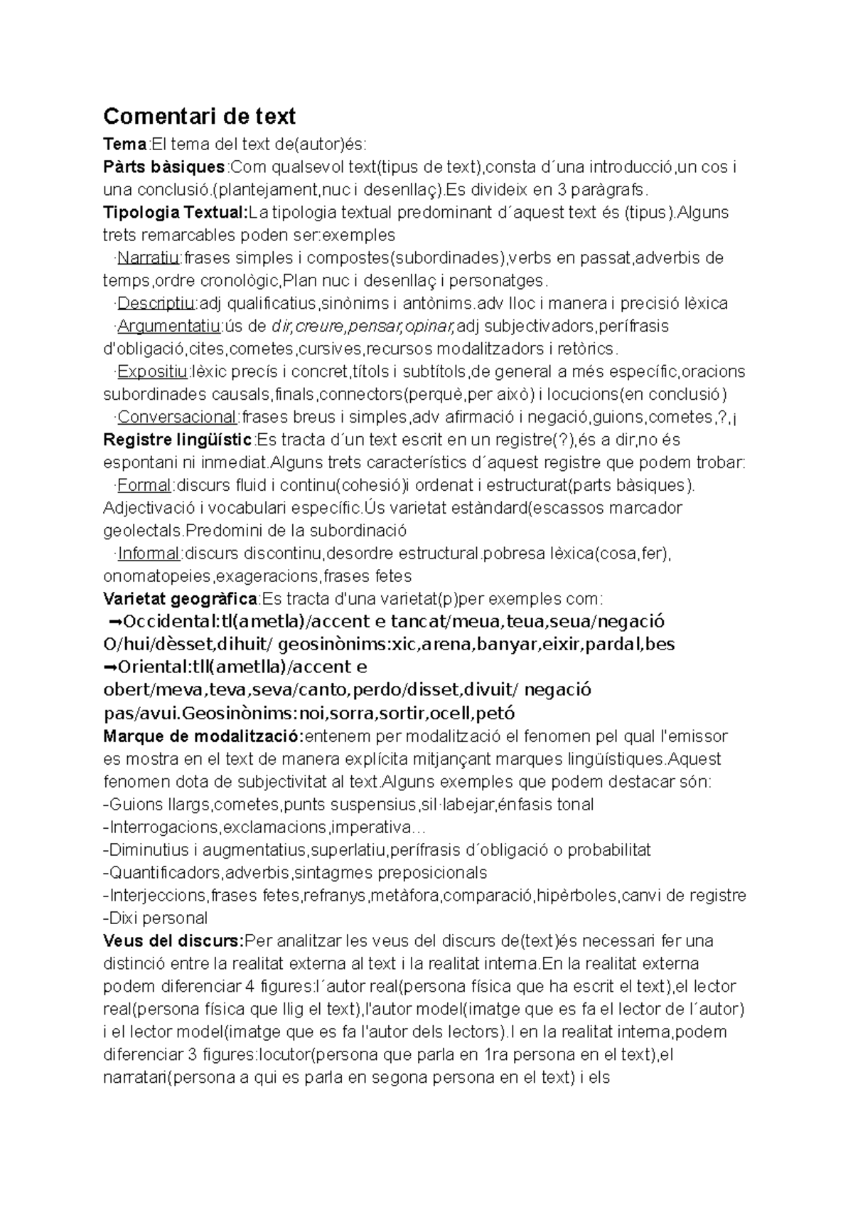 Valenciano apuntes - JUJU - Comentari de text Tema :El tema del text de ...