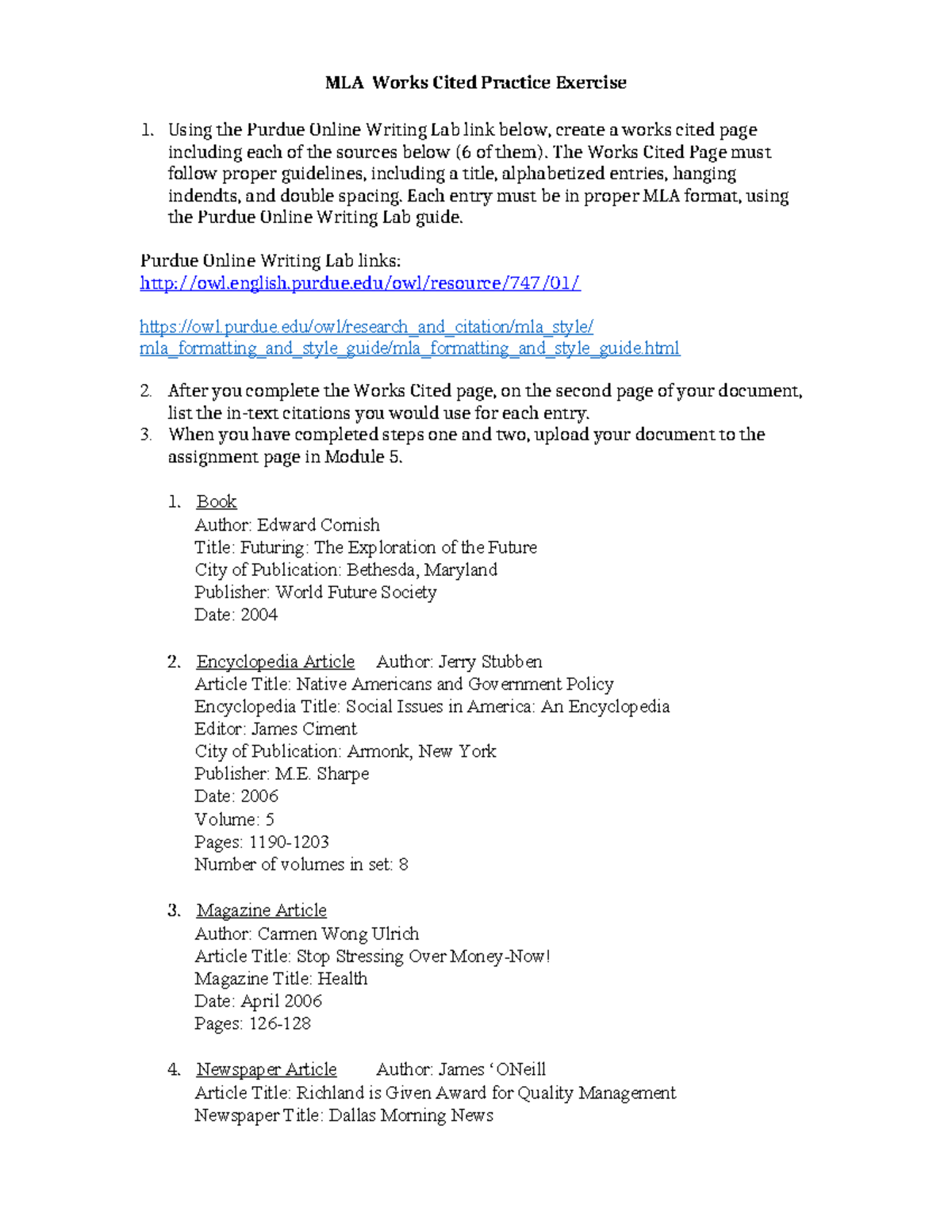 Changes of the brain - MLA Works Cited Practice Exercise Using the ...