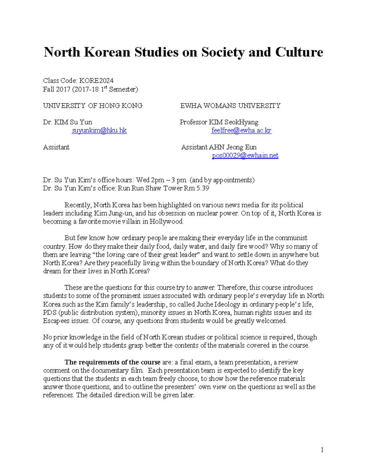 KORE2024 syllabus - aaa - North Korean Studies on Society and Culture ...