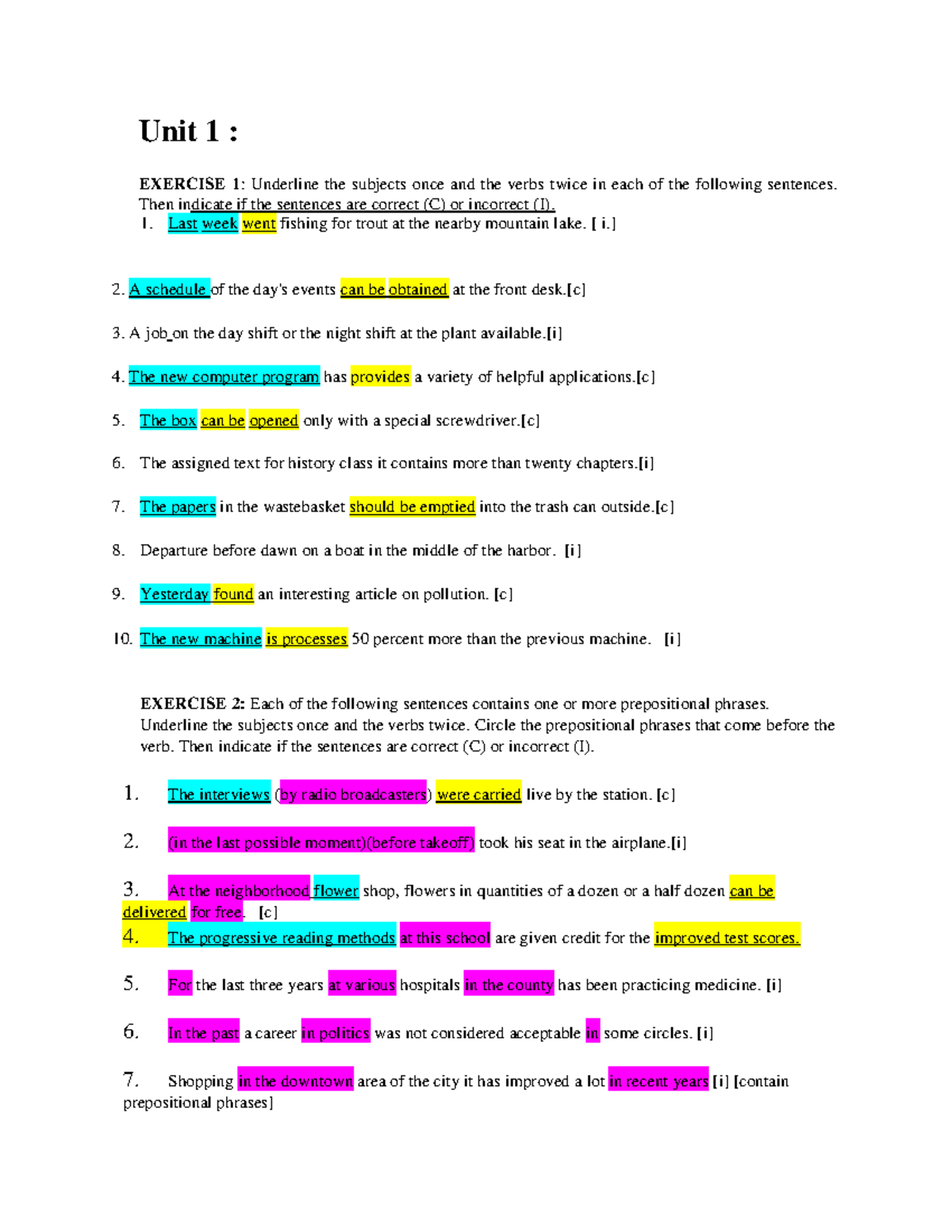 تكليف الانجلش (Autosaved) - Unit 1 : EXERCISE 1: Underline the subjects once and the verbs twice ...