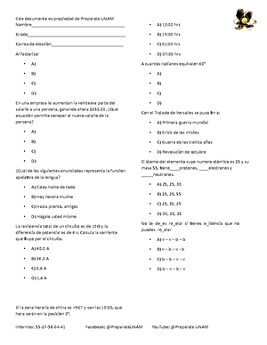 Examen UNAM 2021 Área 1 - examen de admision - Estas preguntas son de ...
