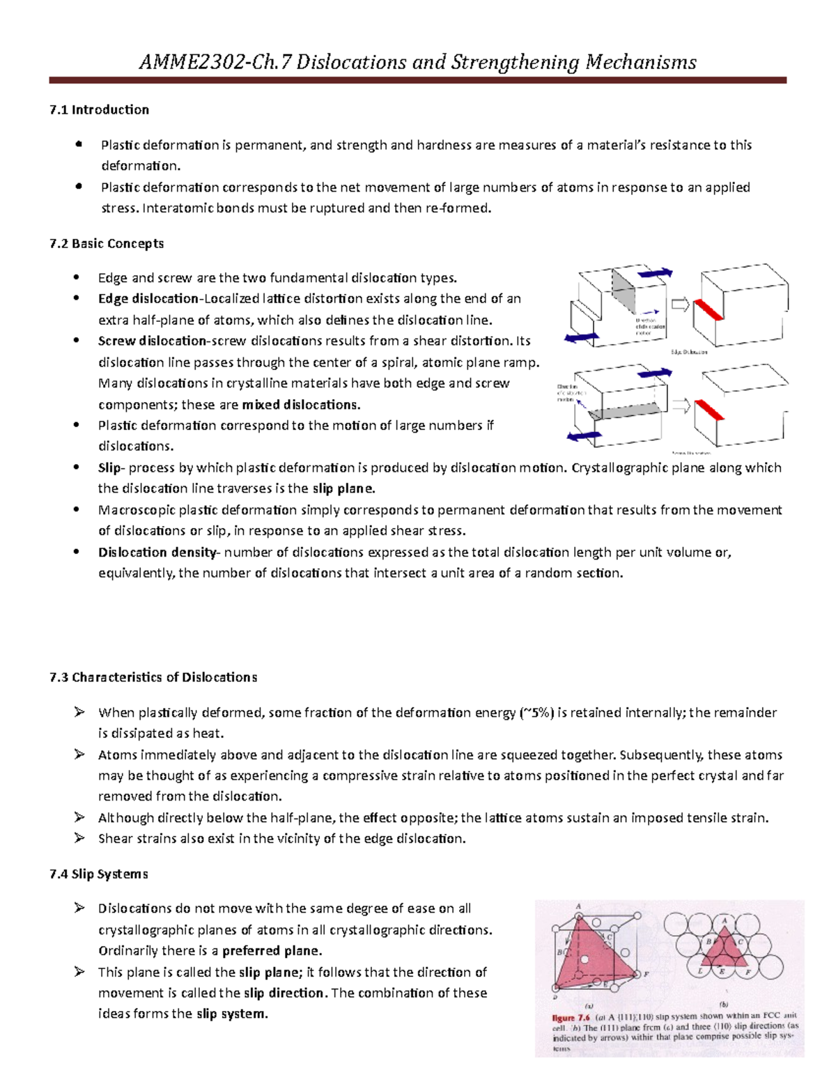 Chapter 7 Dislocations and Strengthening Mechanisms Study Notes - 7 ...