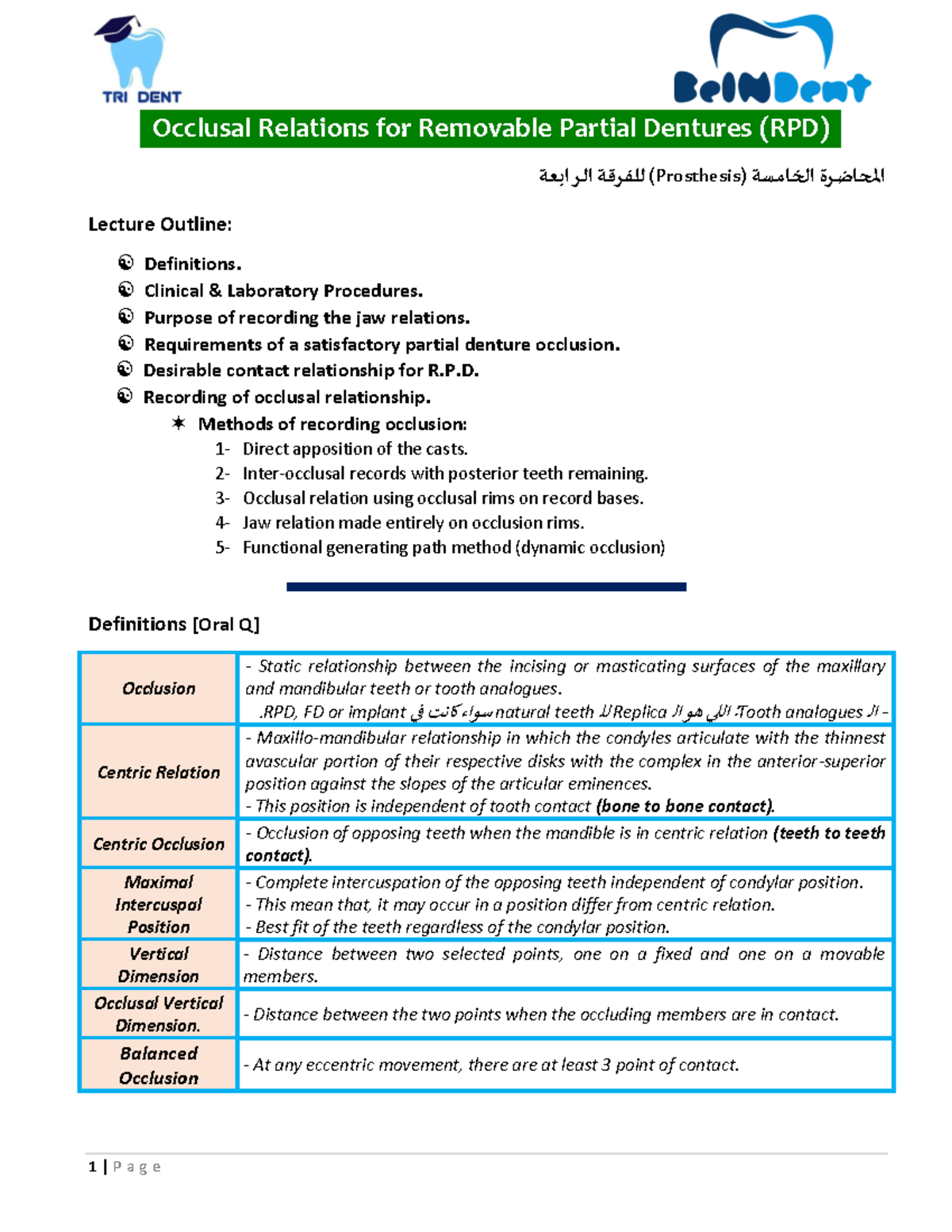 05- Occlusal Relationship - Occlusal Relations for Removable Partial ...