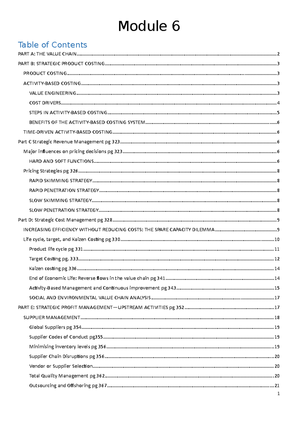 M6 - Module 2 - SM - Table of Contents - Module PART A: THE VALUE - Studocu