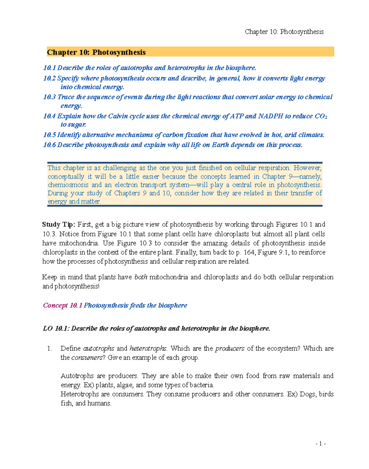 ARN 10 Short - Bio homework - Chapter 10: Photosynthesis 10 Describe ...