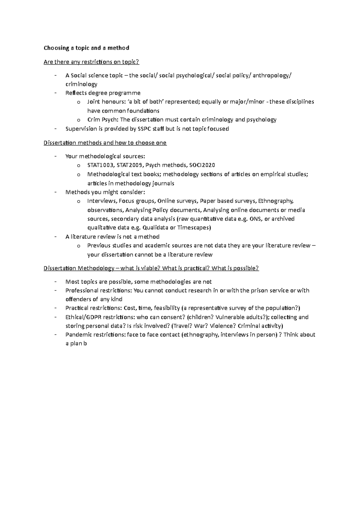 Lecture 8b Choosing a topic and a method - Choosing a topic and a ...