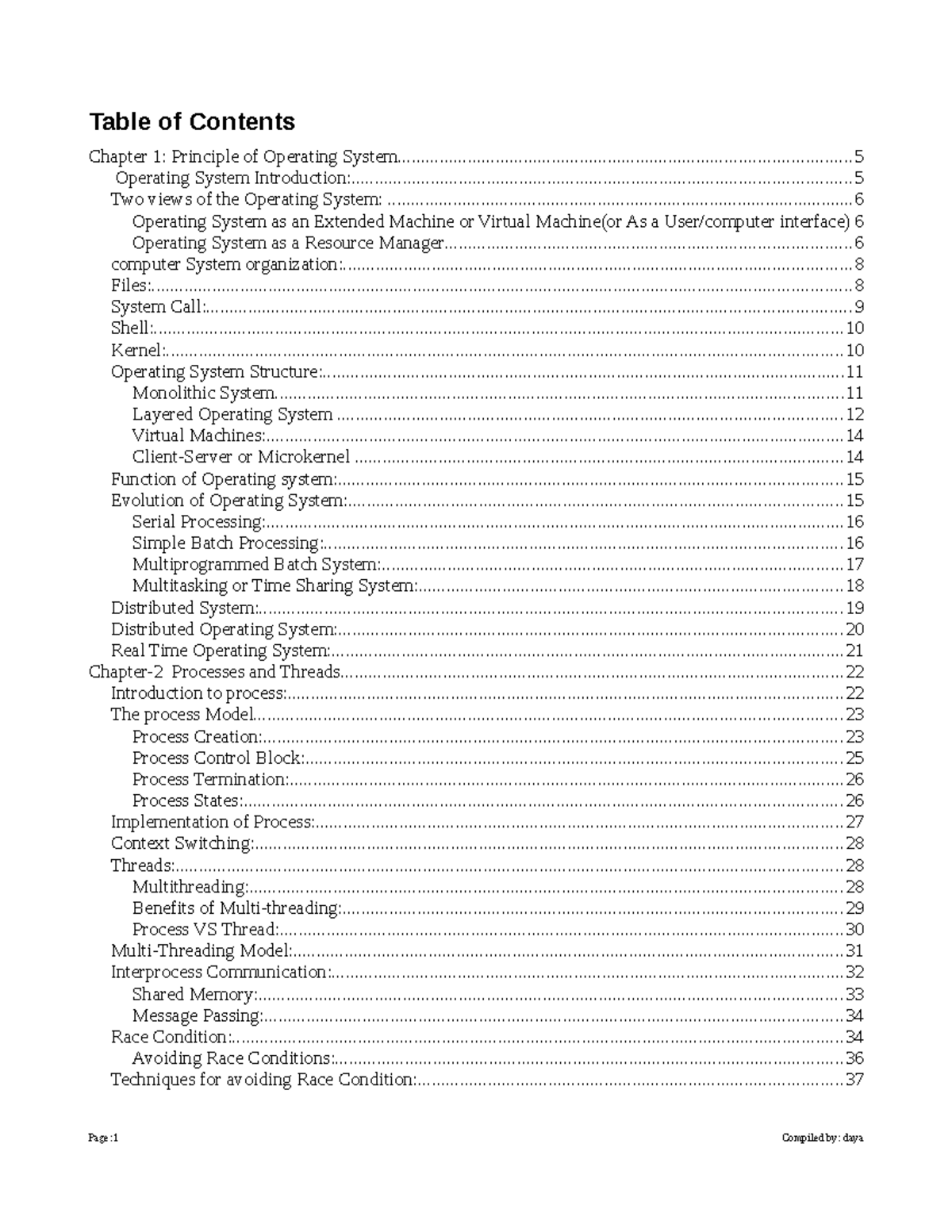 OS Full Note Compiled by Daya For PU - Table of Contents Chapter 1 ...