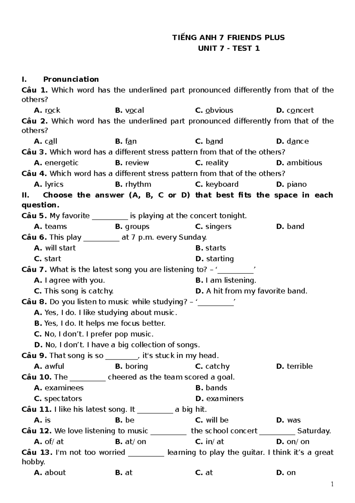 Tieng Anh 7 Friends Plus Unit 7 Test 1 - TIẾNG ANH 7 FRIENDS PLUS UNIT ...
