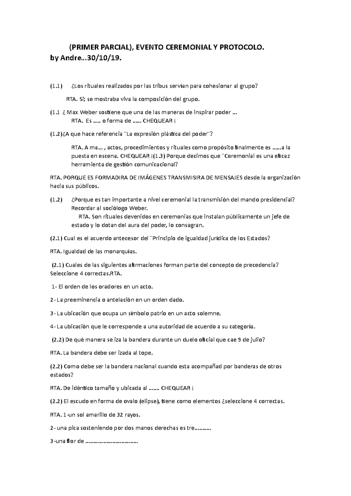 PARCIAL 12 Agosto Winter 2020, preguntas y respuestas - (PRIMER PARCIAL), EVENTO CEREMONIAL Y ...