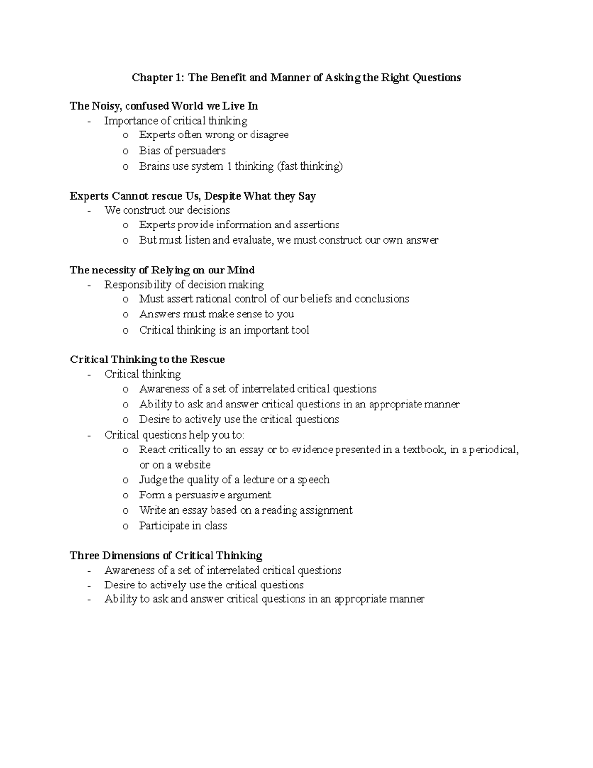 Lecture Notes - Chapter 1-6 - Chapter 1: The Benefit and Manner of ...