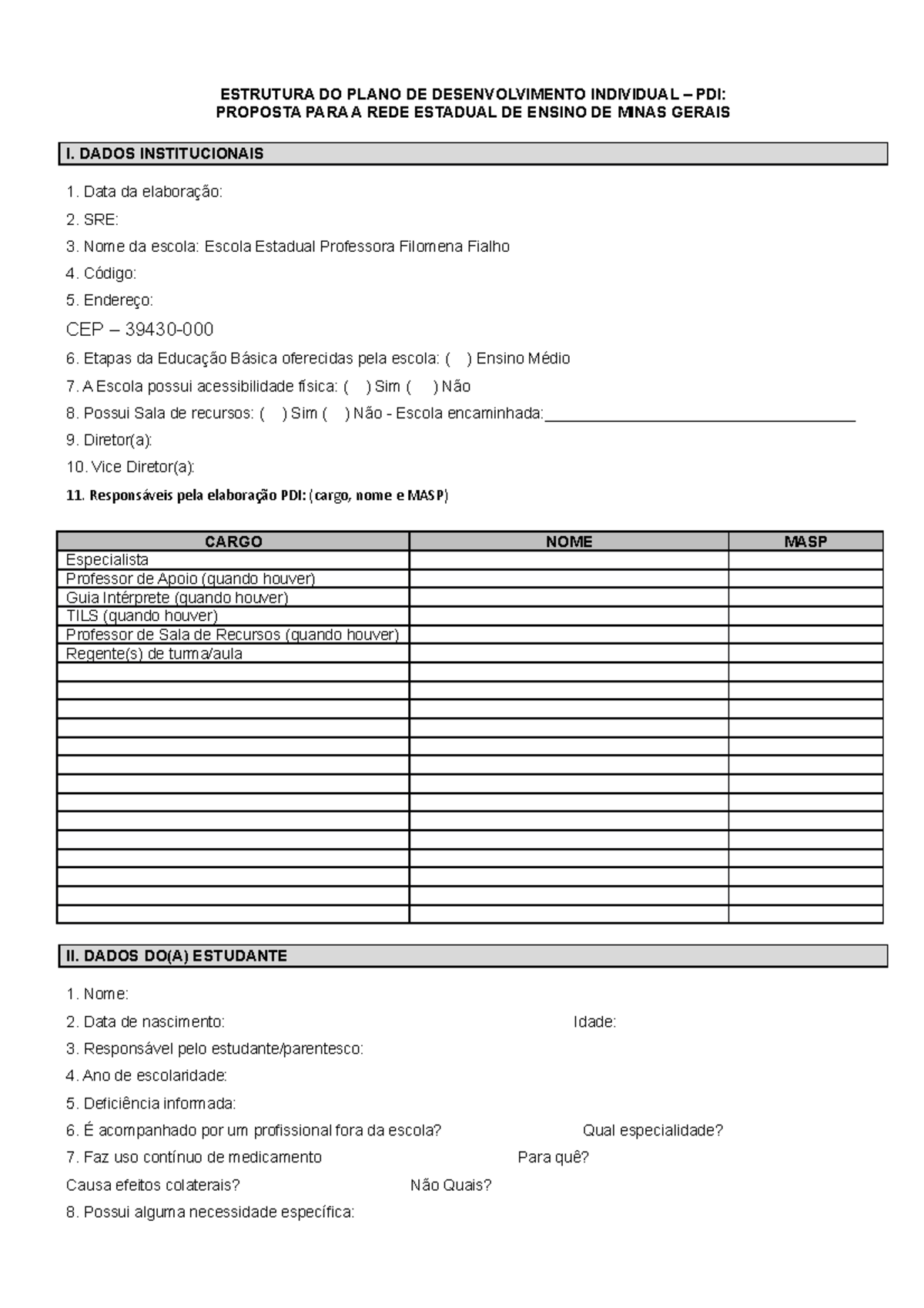 PDI Editável - psicologia - ESTRUTURA DO PLANO DE DESENVOLVIMENTO ...