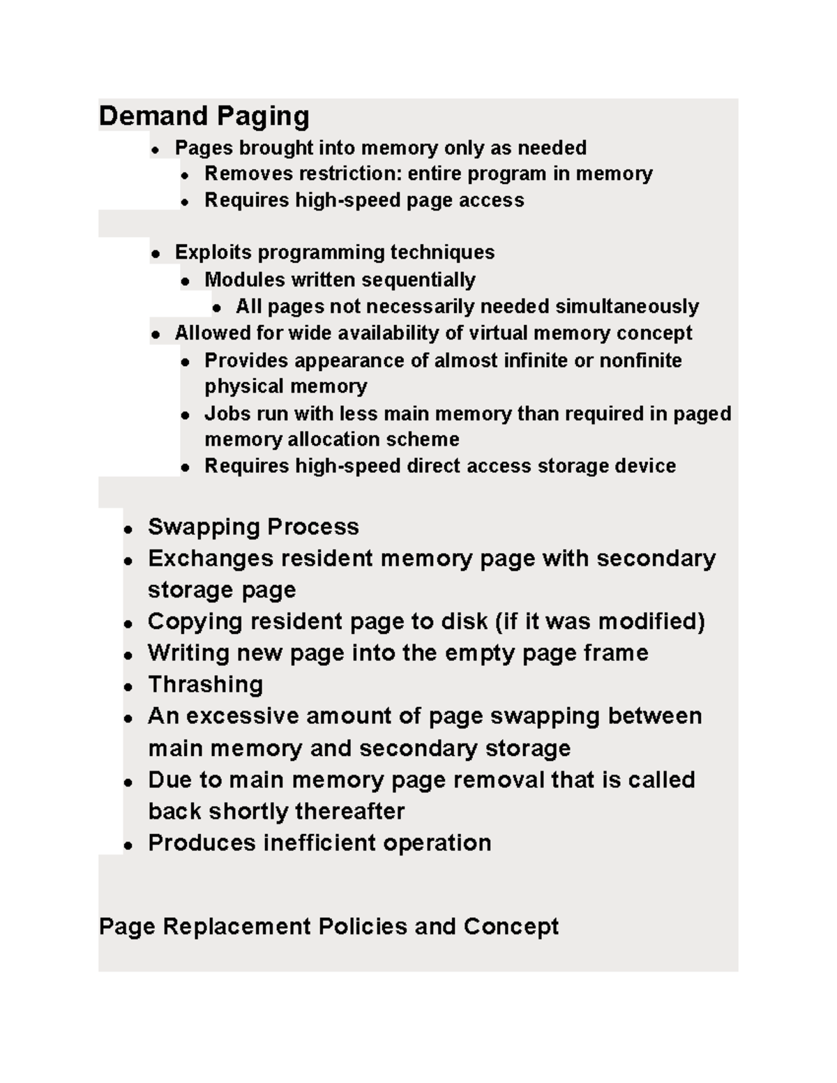 Memory Management 2 - Demand Paging Pages brought into memory only as ...