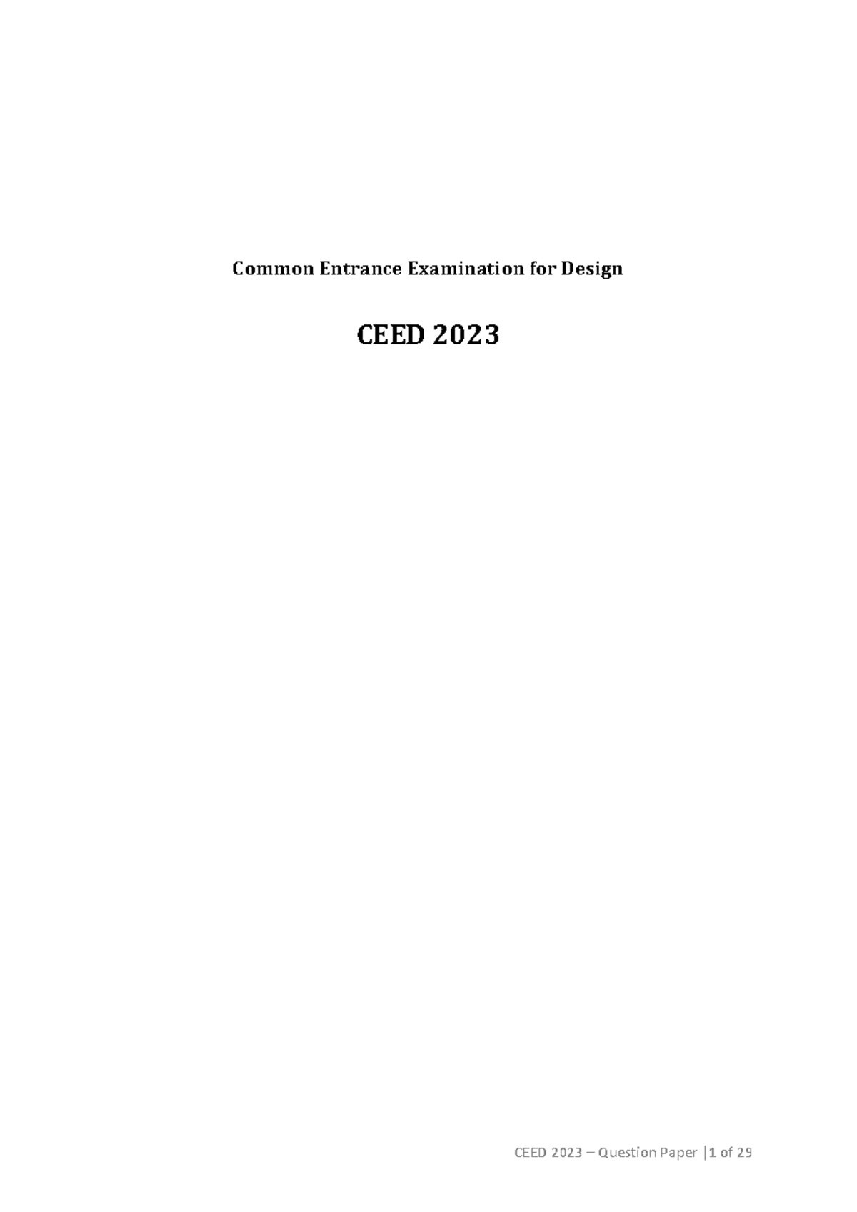 CEED 2023 Question Paper - Common Entrance Examination for Design CEED ...
