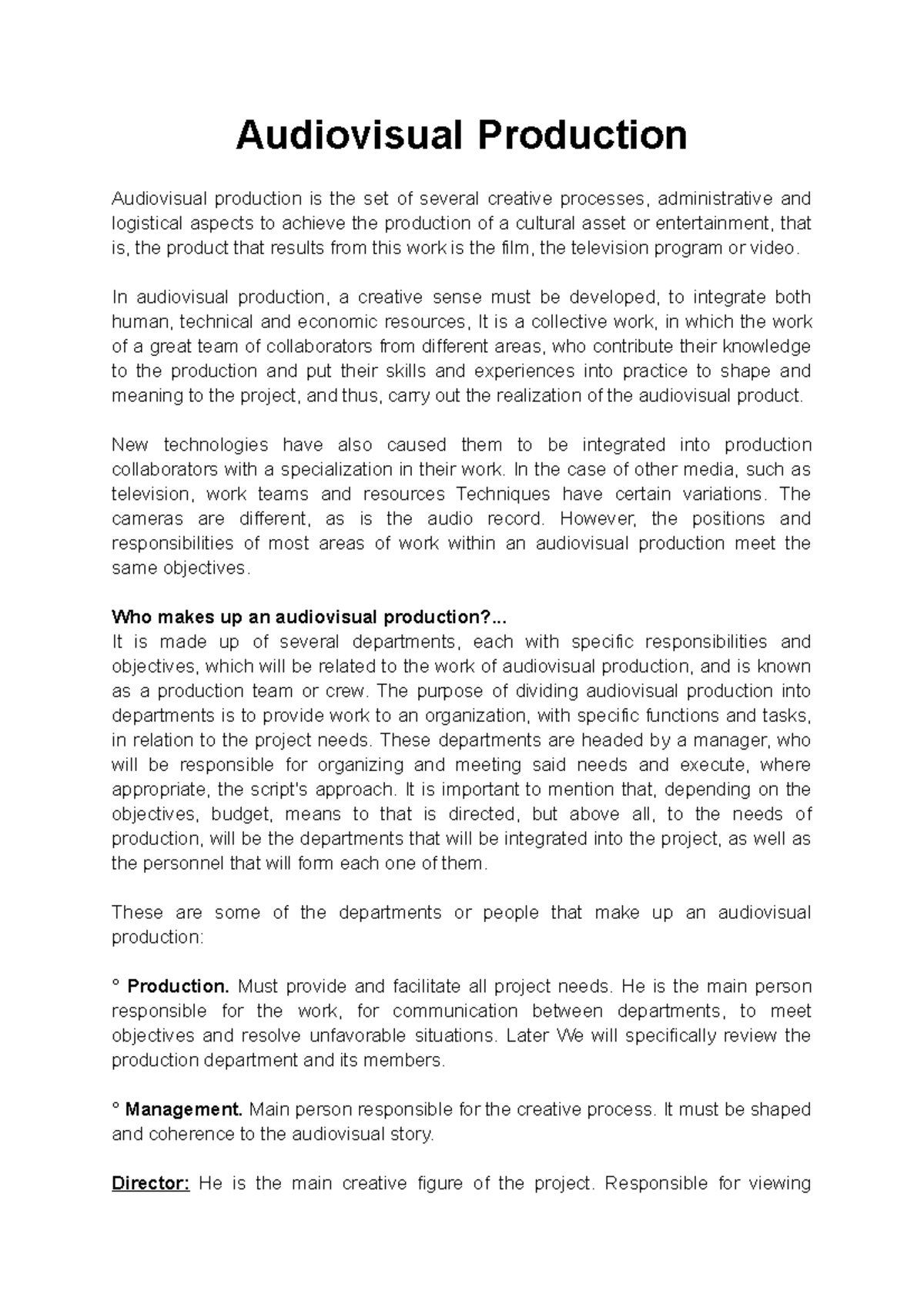 Administrative process of the audiovisual production - Audiovisual ...