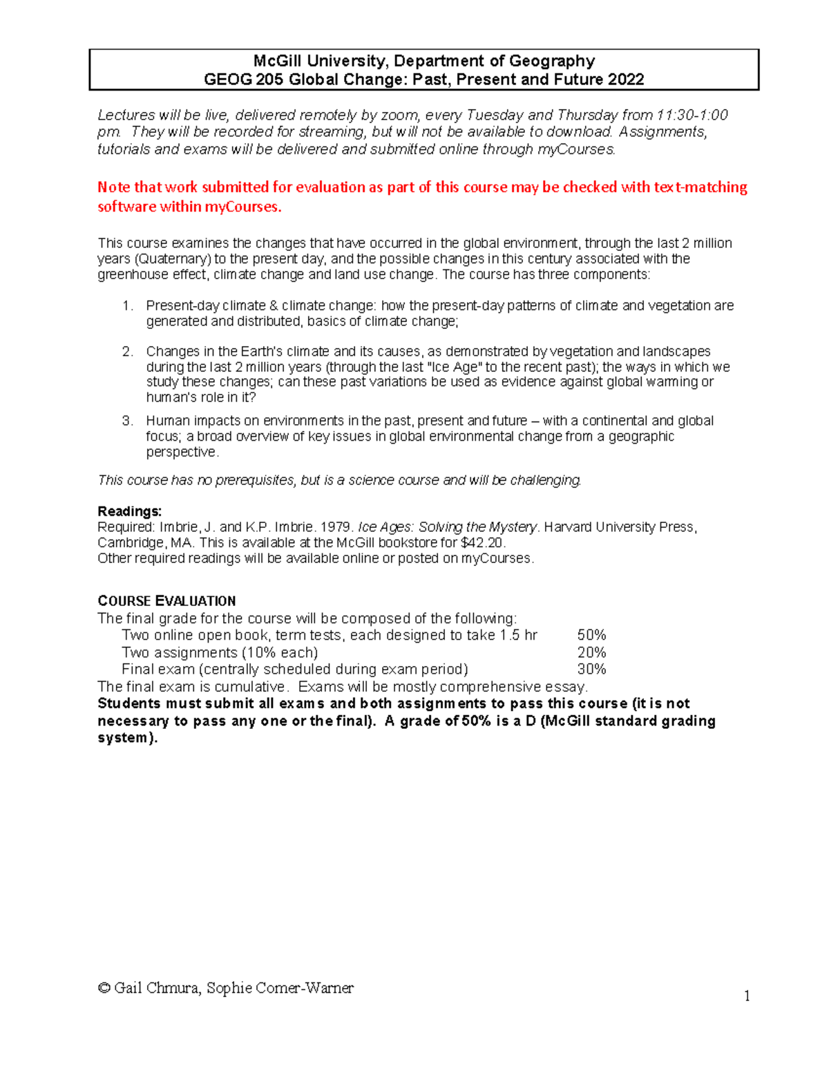 GEOG205 Course Outline 2022 Syllabus - © Gail Chmura, Sophie Comer ...
