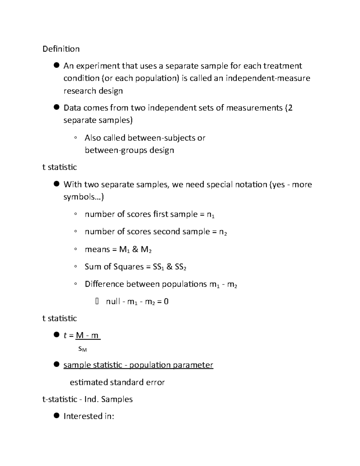 Chapter 10 - Introduction to Statistical Methods - Definition An experiment that uses a separate ...