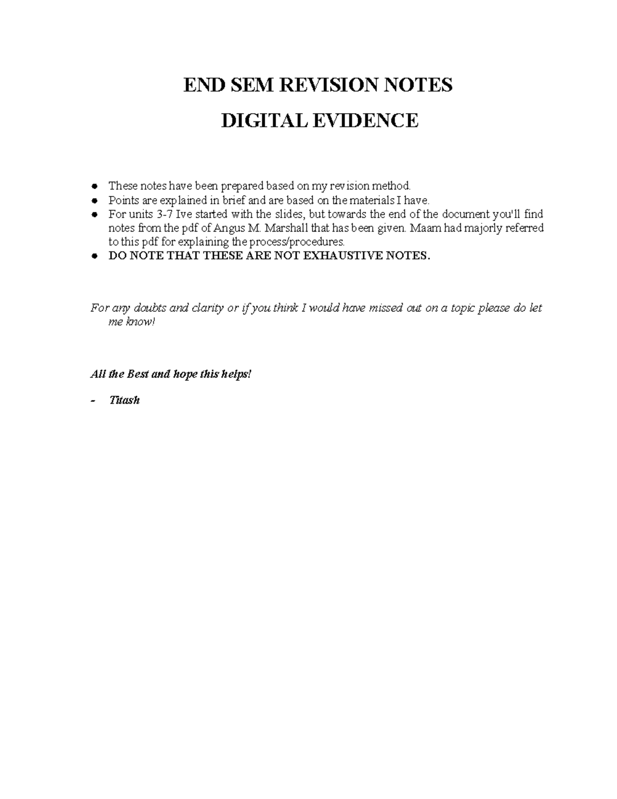 Digital Evidence notes - END SEM REVISION NOTES DIGITAL EVIDENCE These ...