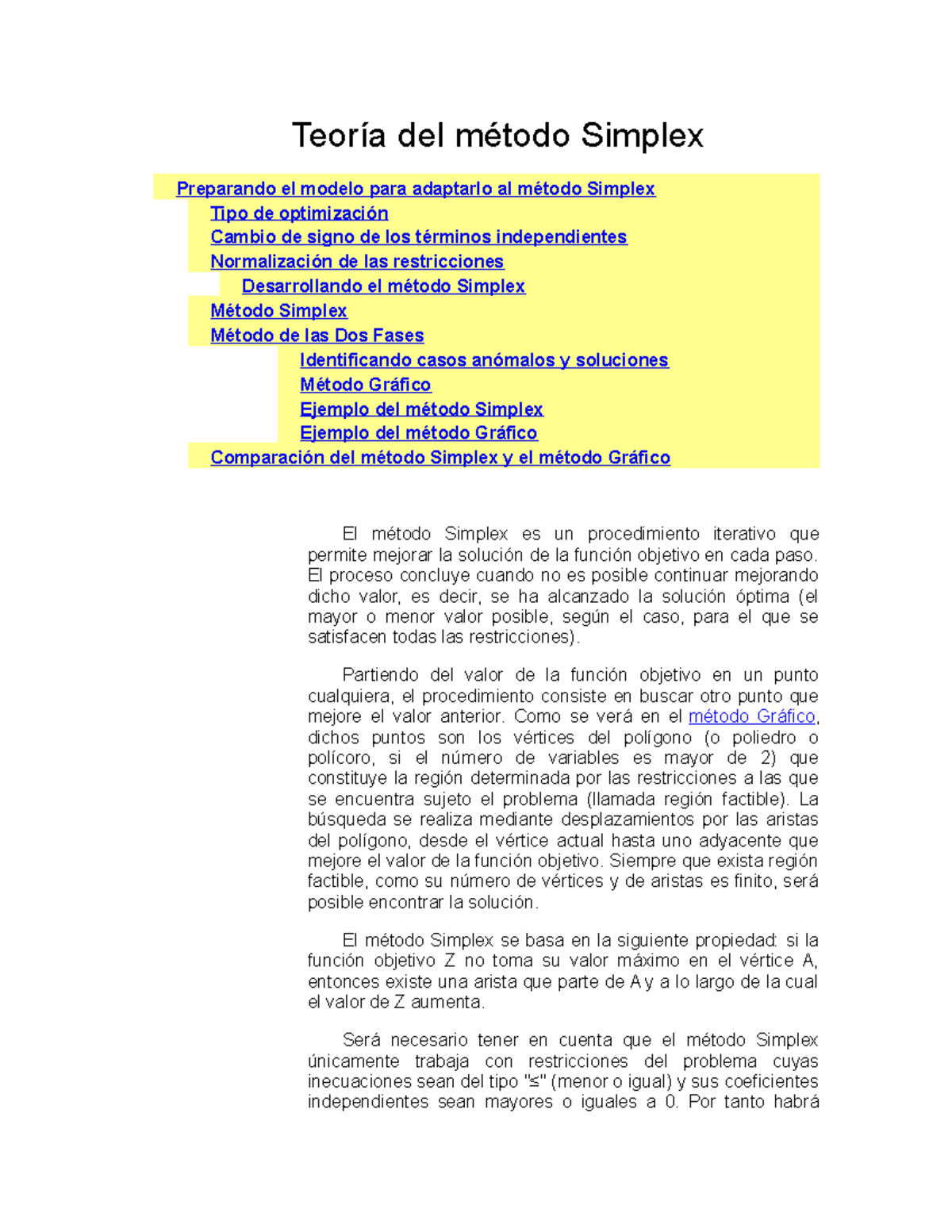 Teoría del método Simplex - Teoría del método Simplex Preparando el ...