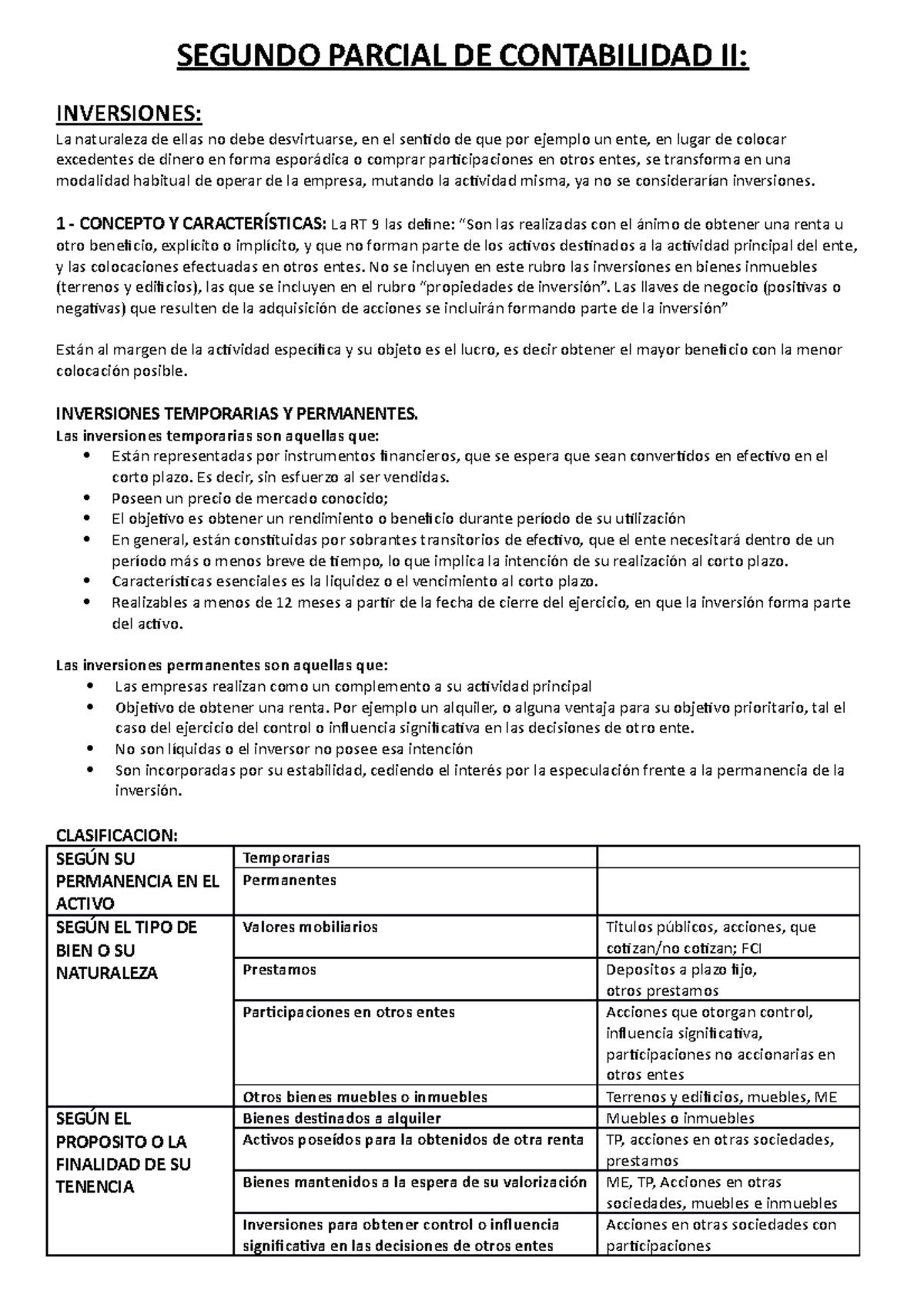 Segundo Parcial Contabilidad II - SEGUNDO PARCIAL DE CONTABILIDAD II: INVERSIONES: La naturaleza ...