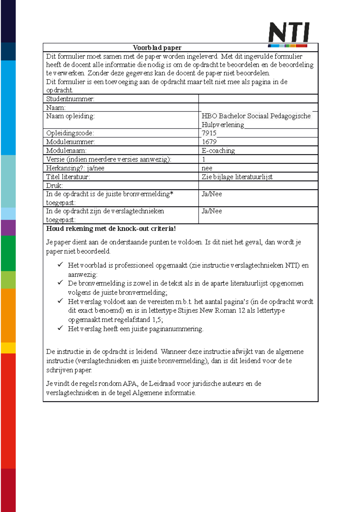 Paper E Coaching Alleen Lezen - Voorblad paper Dit formulier moet samen ...
