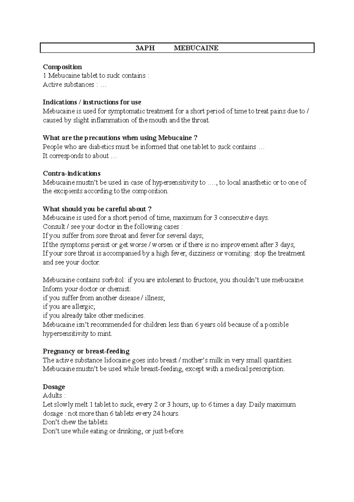 3APH mebucaine traduit 2020 - 3APH MEBUCAINE Composition 1 Mebucaine ...