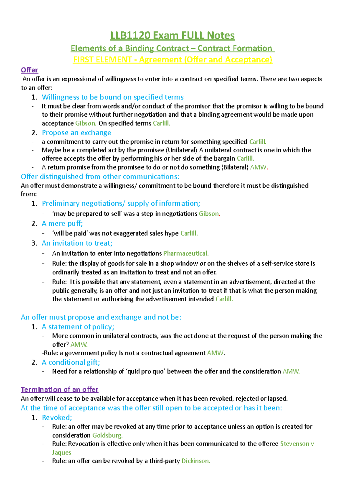 LLB1120 Exam FULL Notes DONE - LLB1120 Exam FULL Notes Elements of a ...