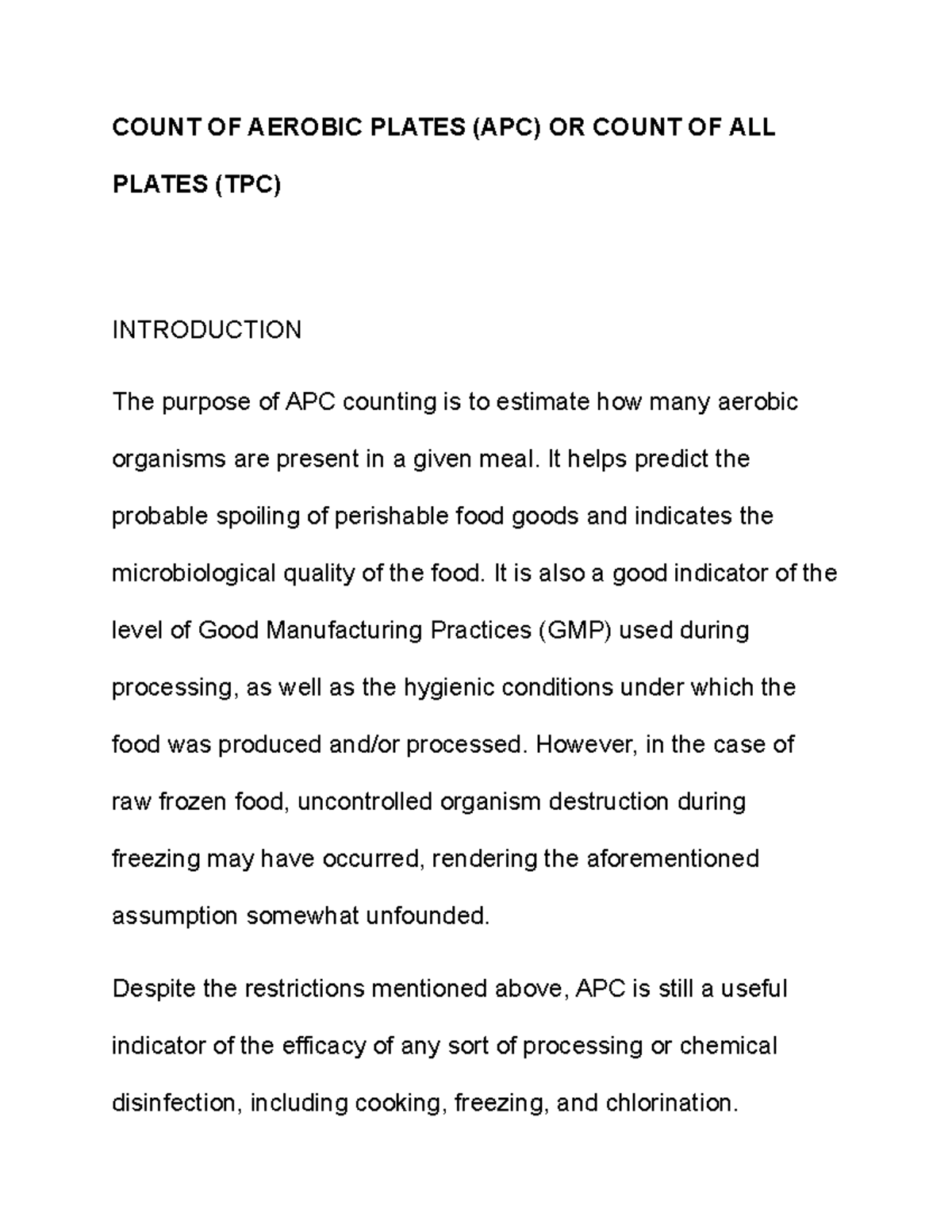 Count OF Aerobic Plates - COUNT OF AEROBIC PLATES (APC) OR COUNT OF ALL ...