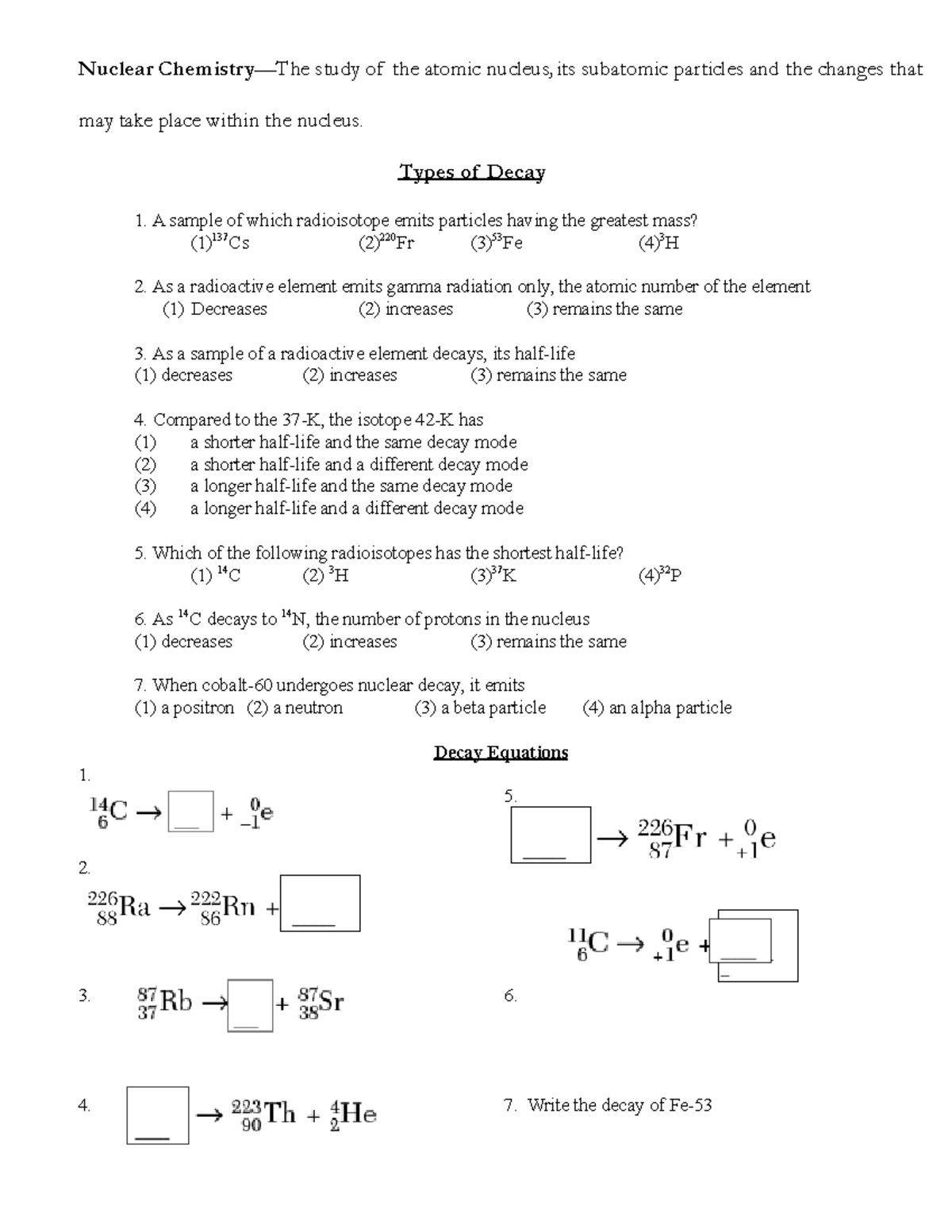 Copy of Nuclear Packet Questions - Nuclear Chemistry—The study of the ...