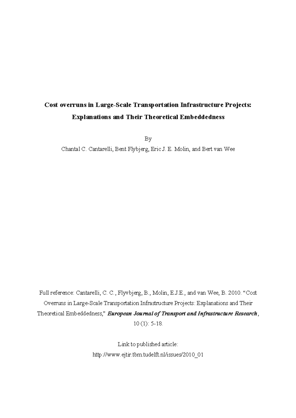 Week 3-2 - Readings - Cost overruns in Large-Scale Transportation Infrastructure Projects: - Studocu