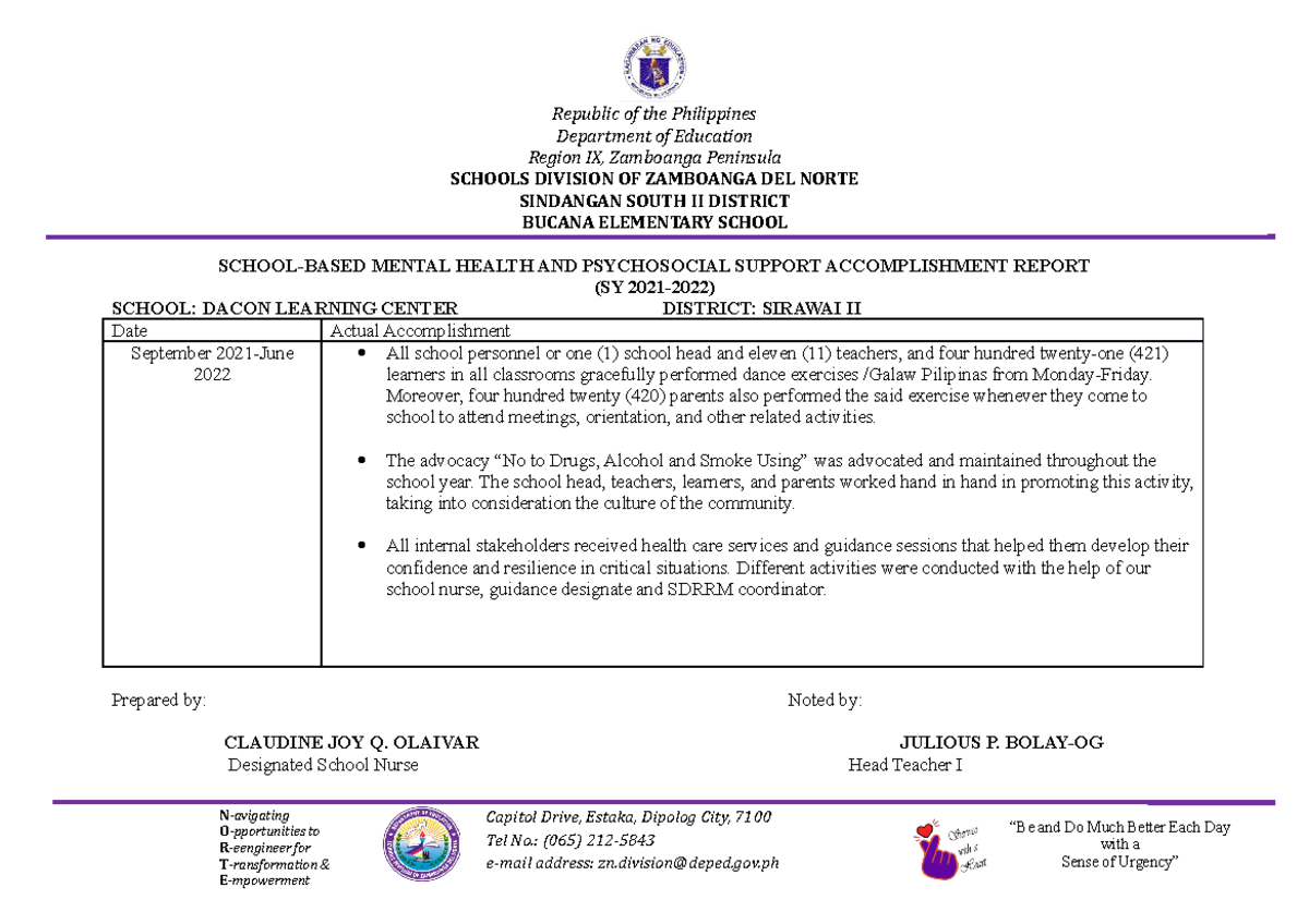 PSS- Accomplishment- Report - Republic of the Philippines Department of ...