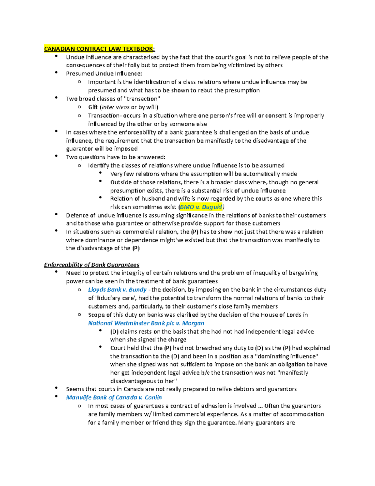 Canadian Contract LAW Textbook Notes - CANADIAN CONTRACT LAW TEXTBOOK ...