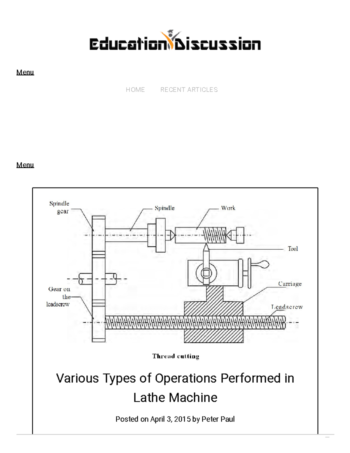 Operations on lathe machine - Various Types of Operations Performed in Lathe Machine Menu Posted ...