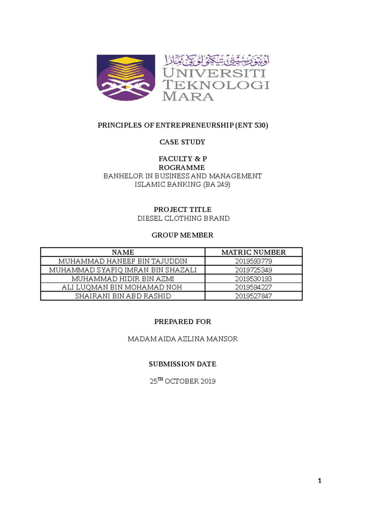 ENT530 Case Study Terpaling compplete - PRINCIPLES OF ENTREPRENEURSHIP ...