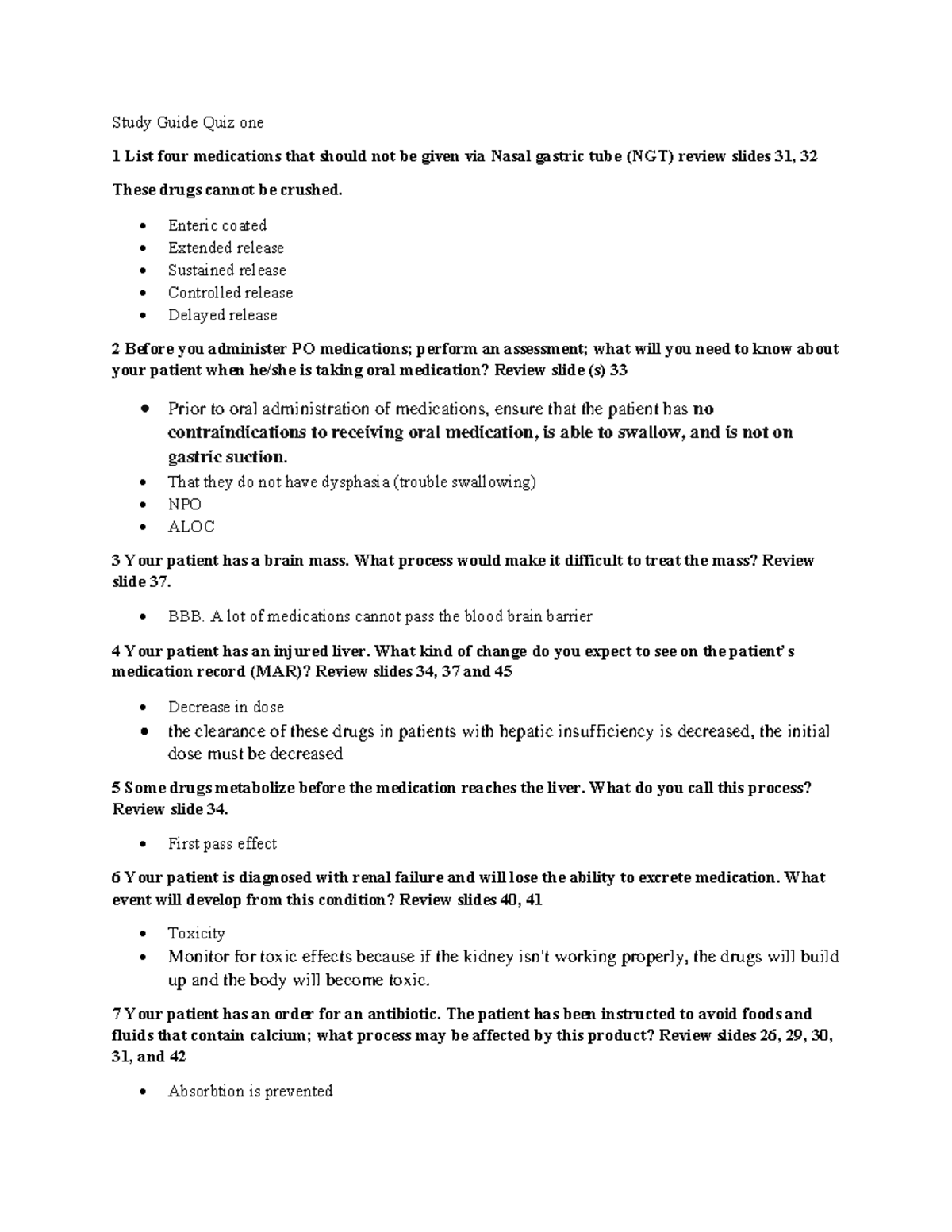 Pharm study guide - Final notes - Study Guide Quiz one 1 List four ...