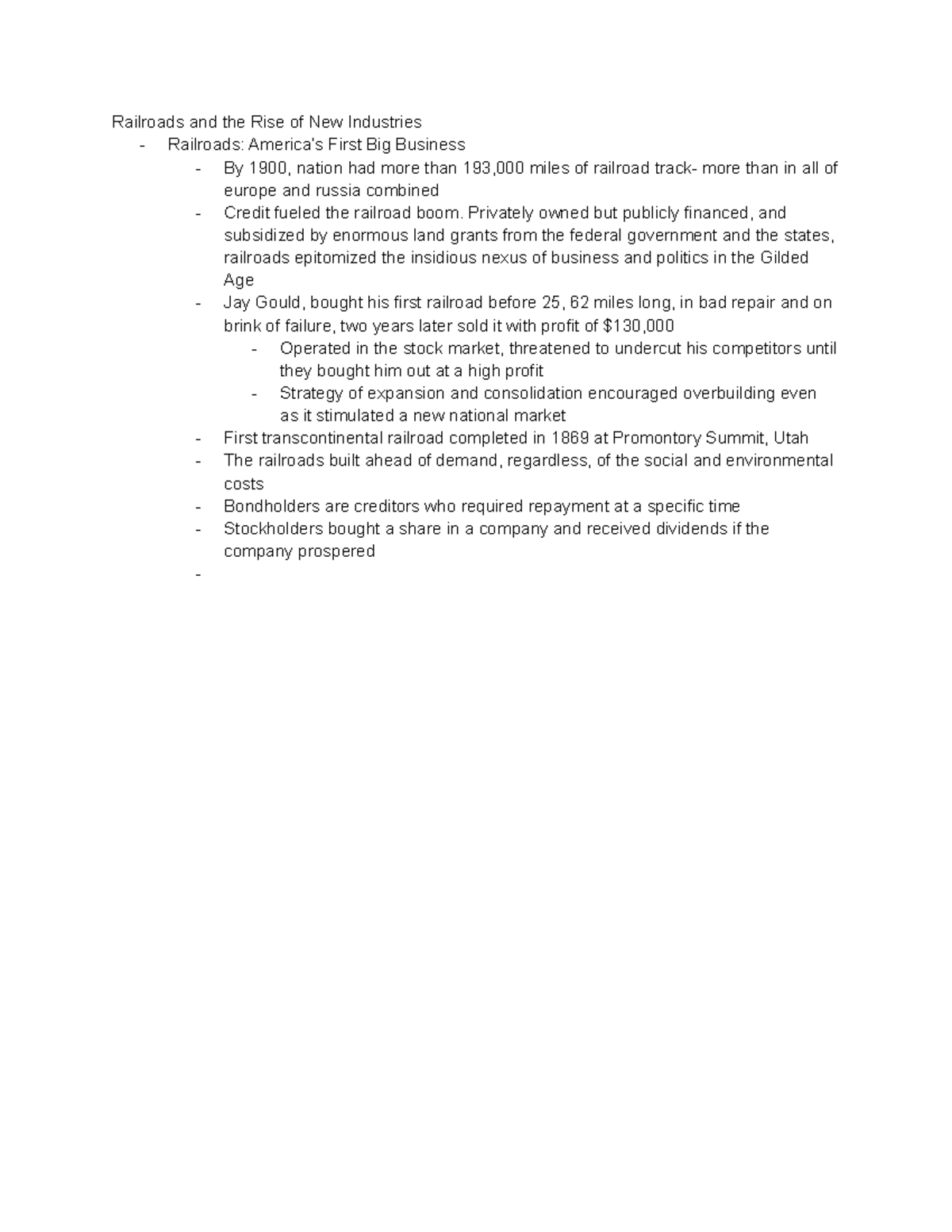 Chapter 18 notes - Industrial Revolution. Prof. Stanke. - Railroads and ...