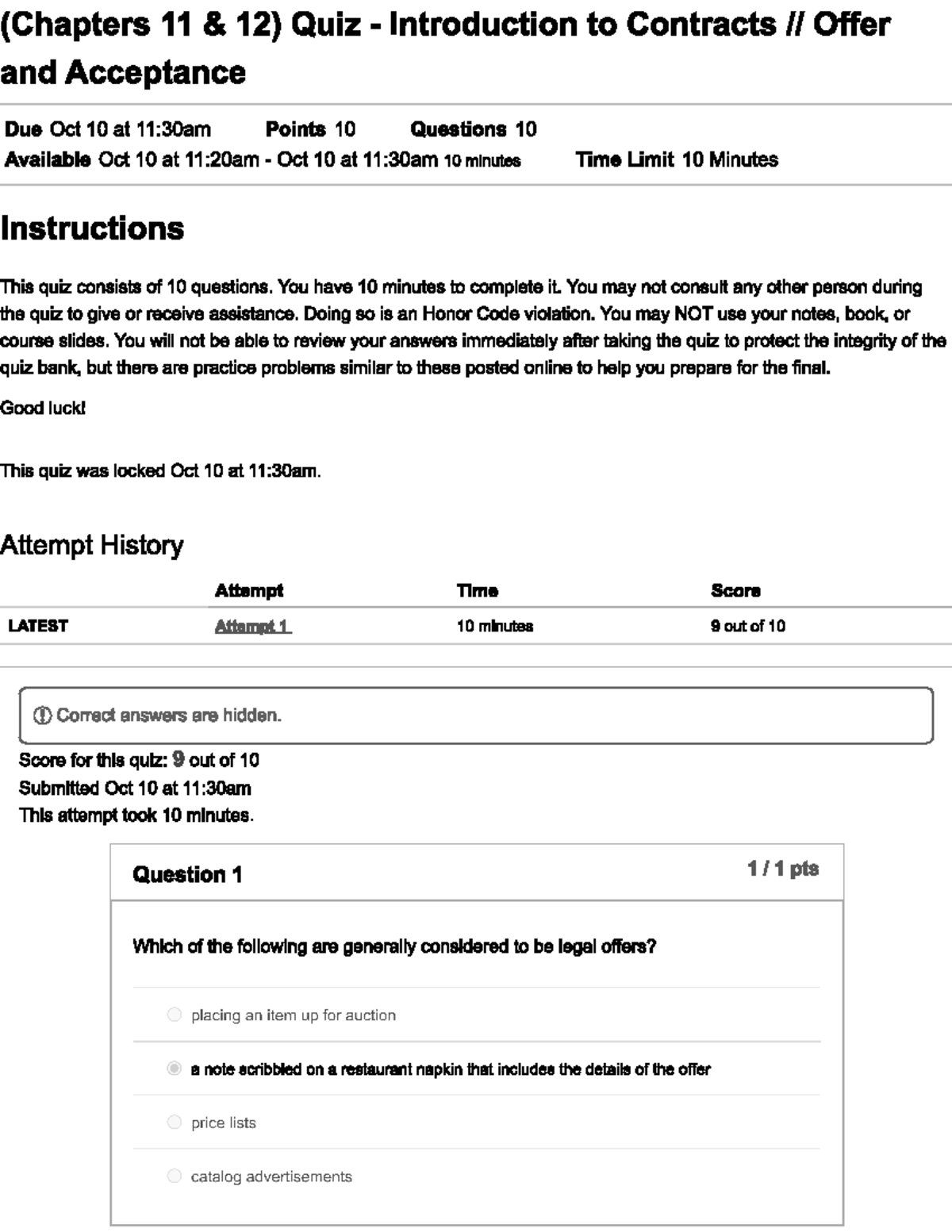 CH11-12 Quiz - BLAW 2361, Christopher Guzelian, Fall 2022 - (Chapters ...