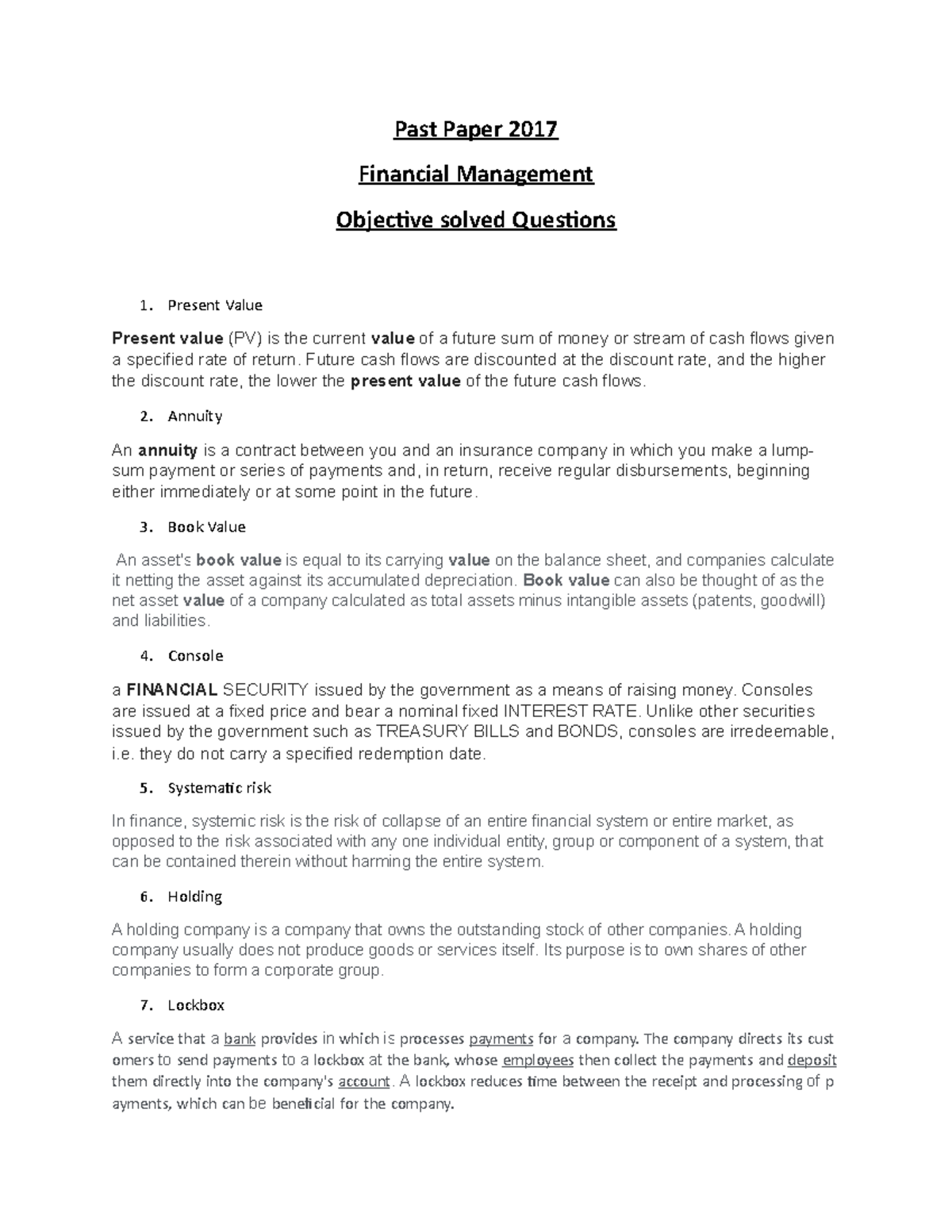 FM Past paper 2017 Objective solved - Past Paper 2017 Financial ...