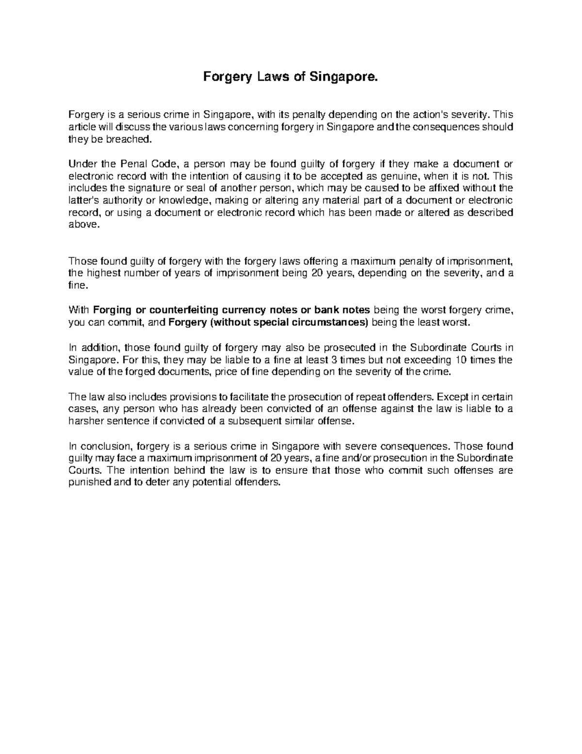 Forgery Laws of Singapore - Forgery is a serious crime in Singapore ...