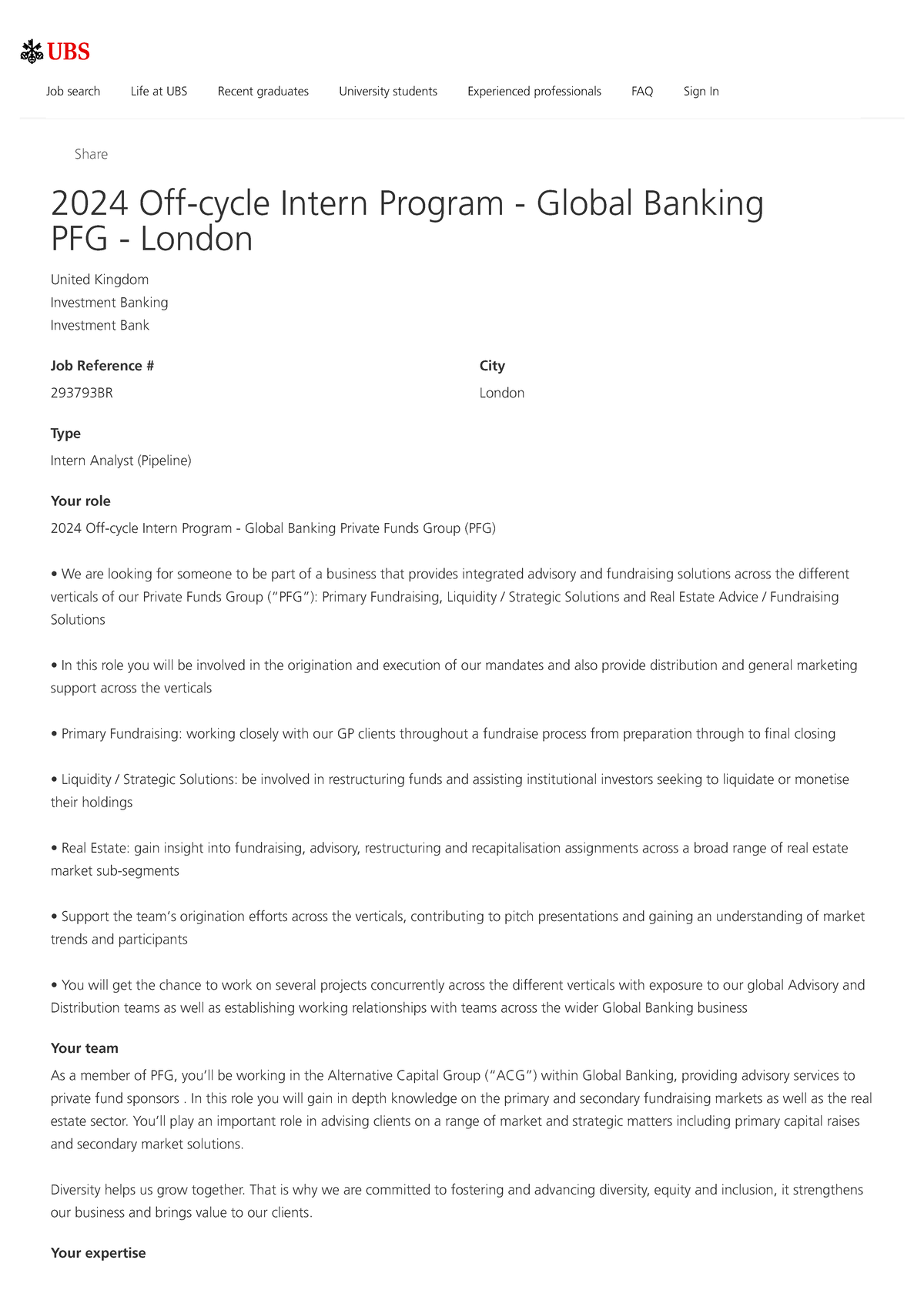 2024 Off-cycle Intern Program - Global Banking PFG - London UBS Job ...