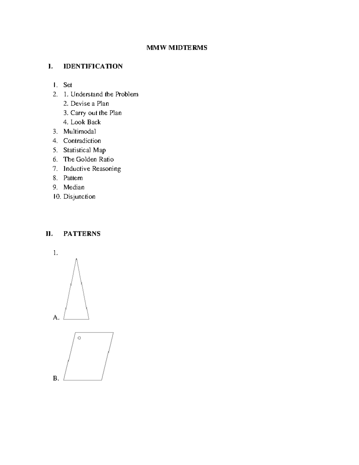 Midterms MMW - MMW MIDTERMS I. IDENTIFICATION Set Understand the ...