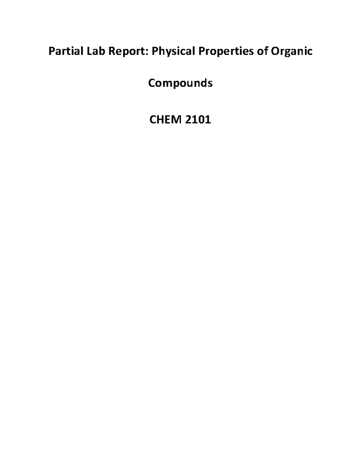Partial Lab Report - Chem 2101 - MRU - Studocu