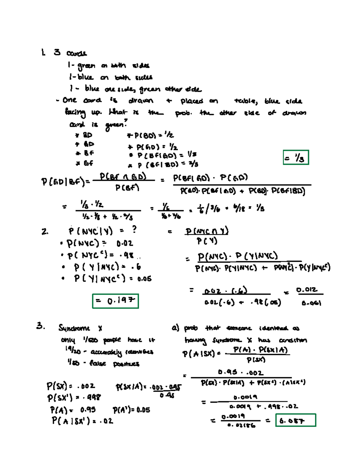 Pset 2 Bayes Rule And Random Variables 1 3 Cards I Green Onboth Sides