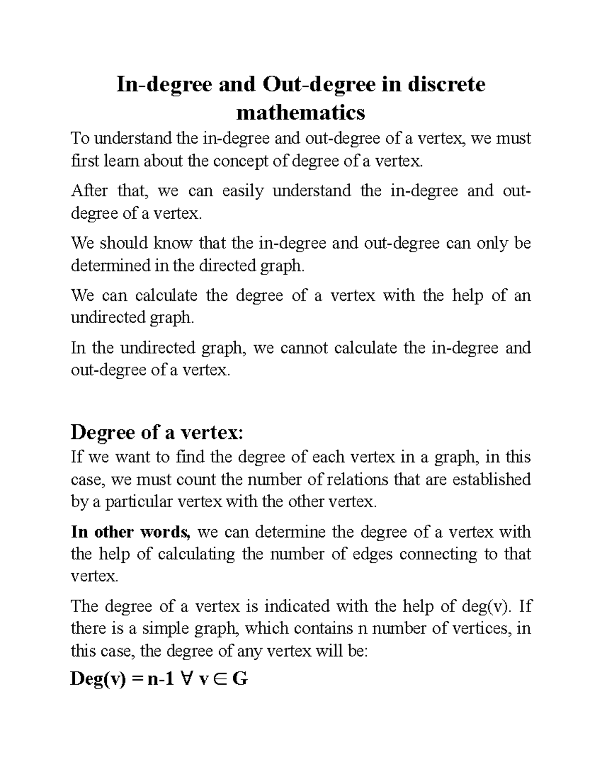 IN and OUT Degree - Notes for Examination - In-degree and Out-degree in ...