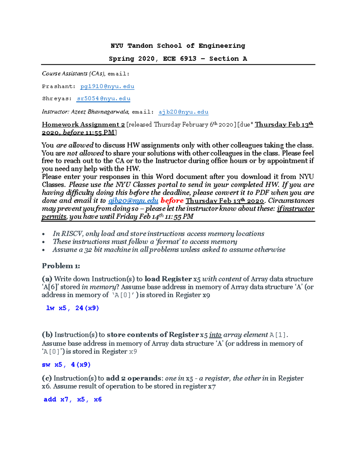 ECE 6913 Section A HW2 solutions - NYU Tandon School of Engineering Spring 2020, ECE 6913 ...